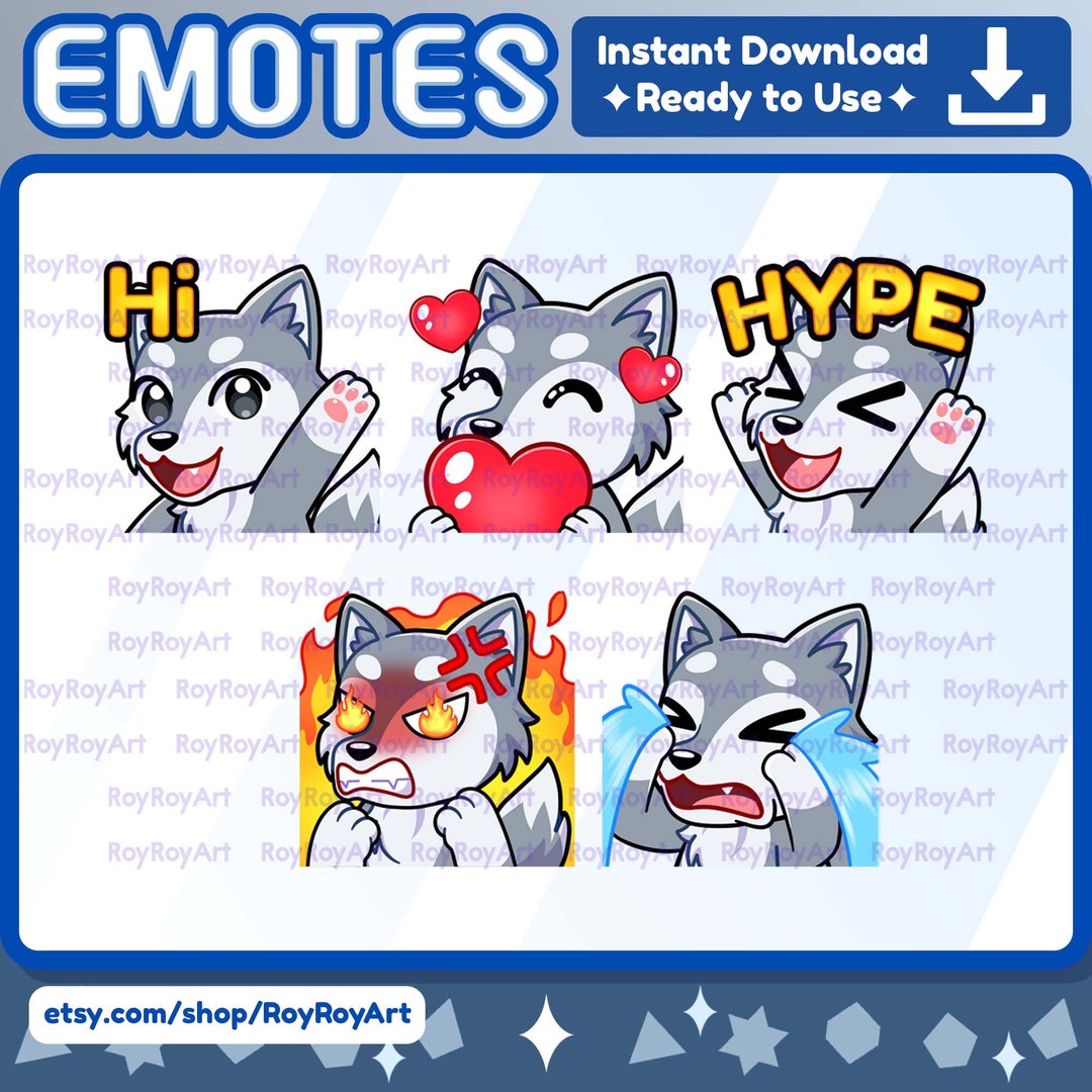 Twitch Emotes - Grey Wolf Pack 1 / Hi, Love, Hype, Angry, Crying / Sub ...