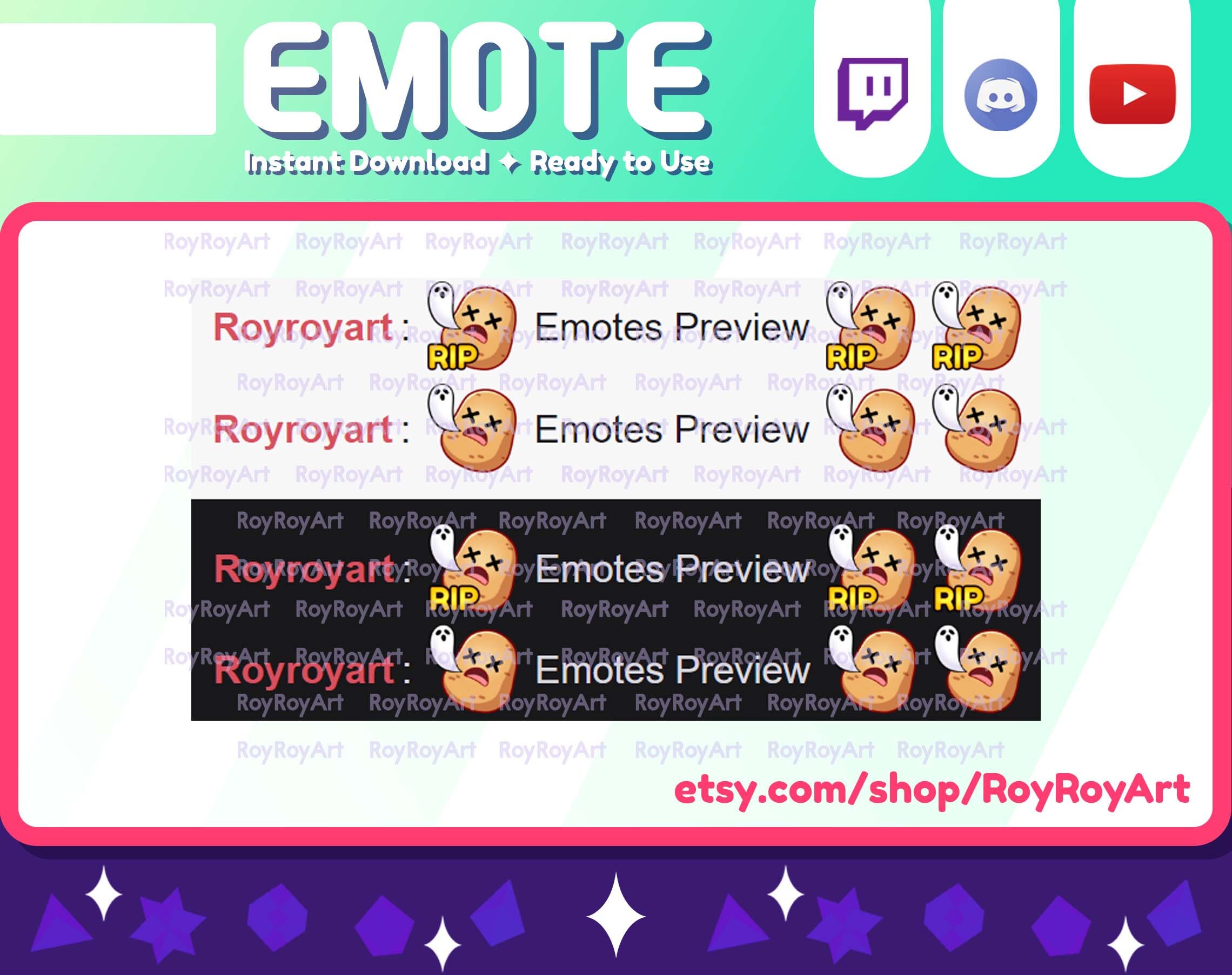 Twitch Emote - Cute Potato Rip Dead Emote / Sub Emoji - Etsy UK