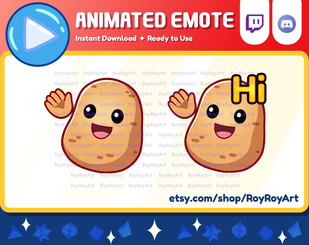 Twitch Emote Animated - Cute Potato Waving Hi Hello Cheers Greeting ...