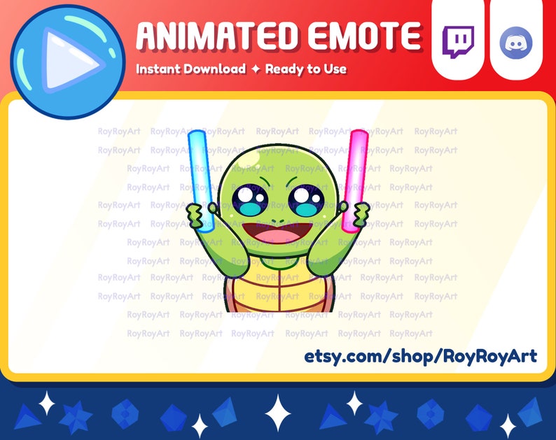 Twitch Emote Animated - Cute Turtle Rave Light Sticks Glowsticks Emote ...