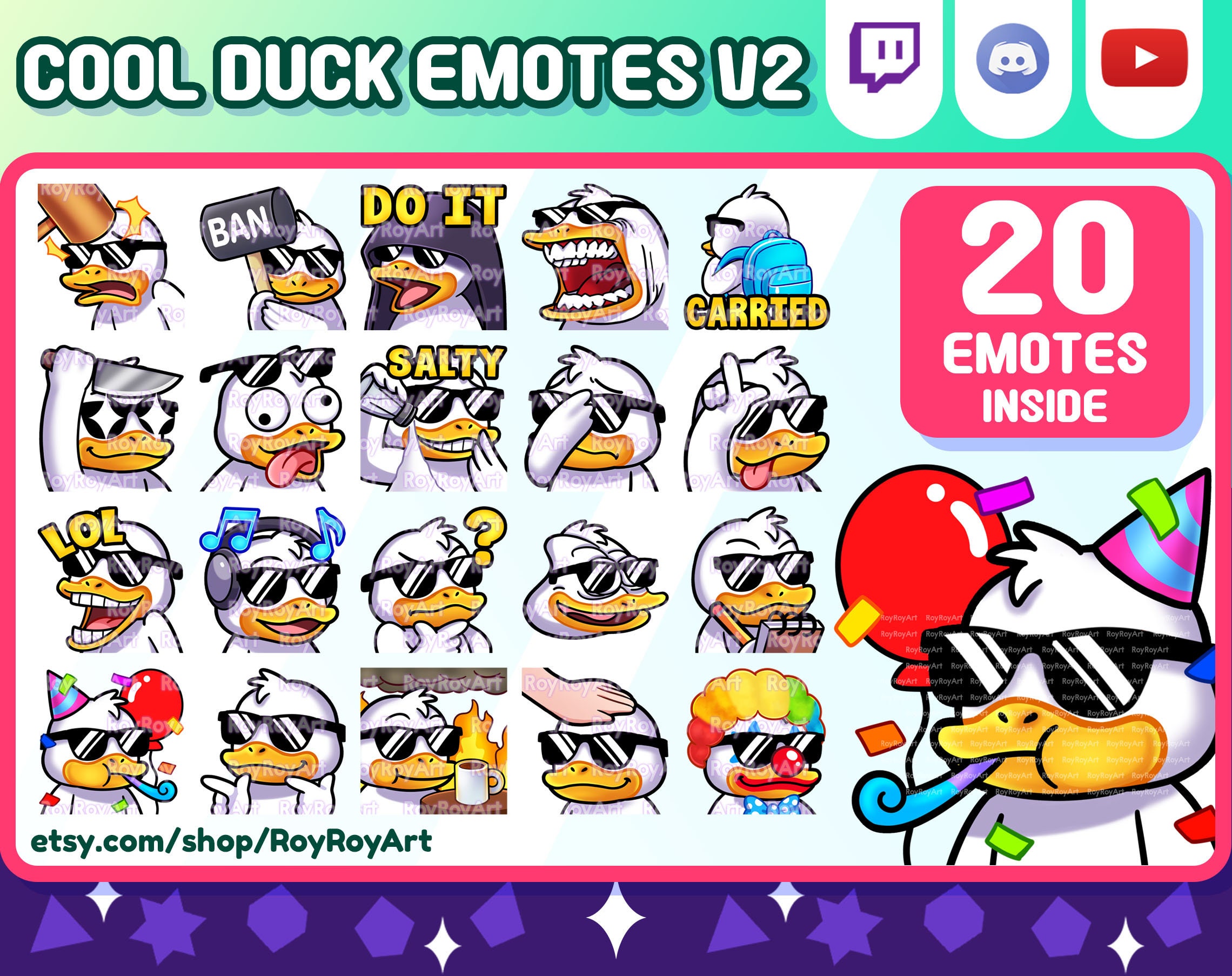 Twitch Emotes Cool Duck Mega Pack Include 20 Emotes V2 - Etsy Australia