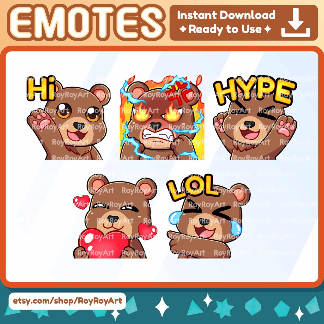 Twitch Emotes - Grizzly Bear Pack 1 / Hi, Angry, Hype, Love Holding a ...