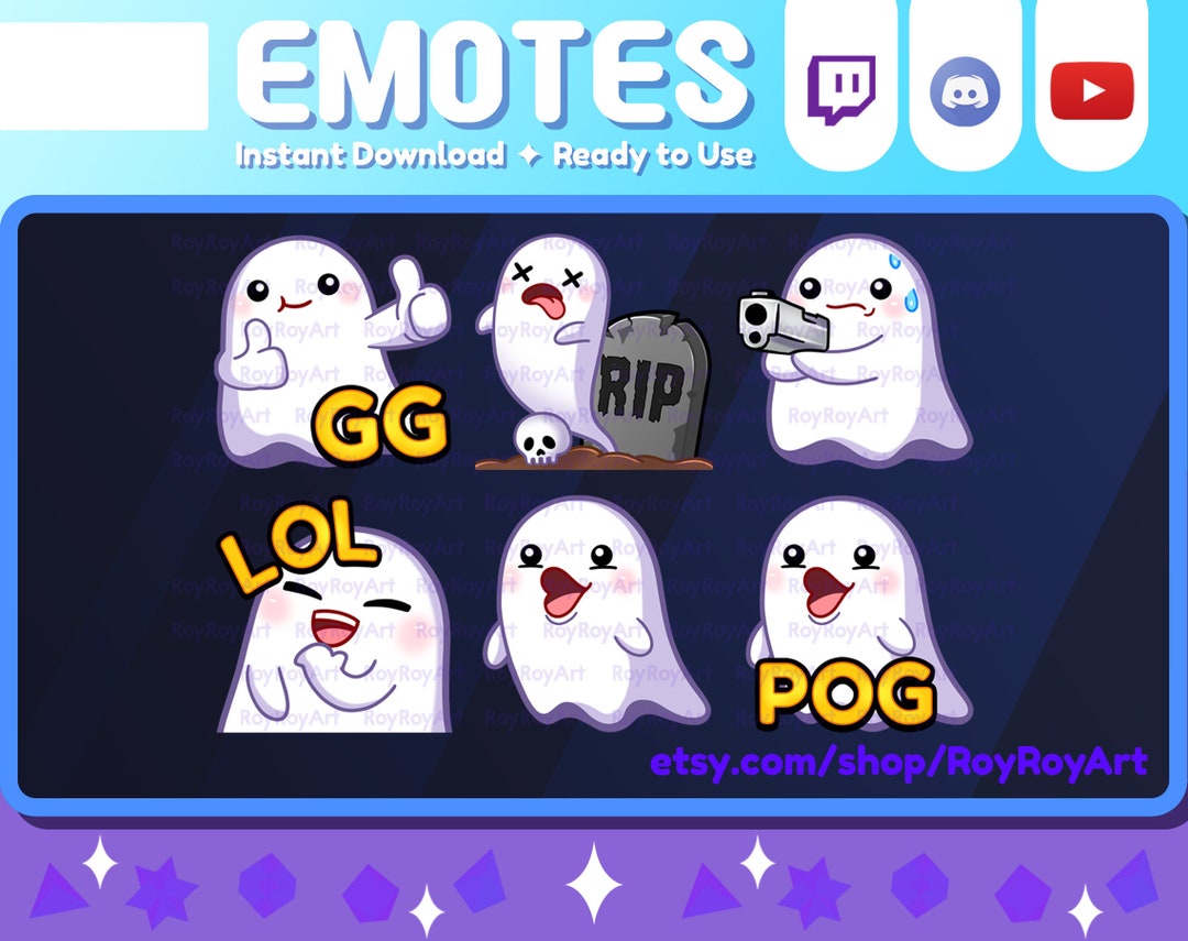 Twitch Emotes - Kawaii Ghost Emotes Pack 2 / GG, RIP, Gun, LOL Lul, Pog ...