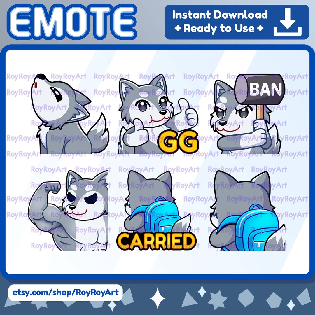 Twitch Emotes - Grey Wolf Pack 4 / Howling, GG, Ban, Buff Flexing ...