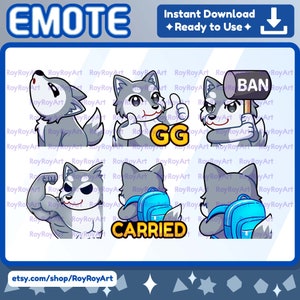 Twitch Emotes - Grey Wolf Pack 4 / Howling, GG, Ban, Buff Flexing ...