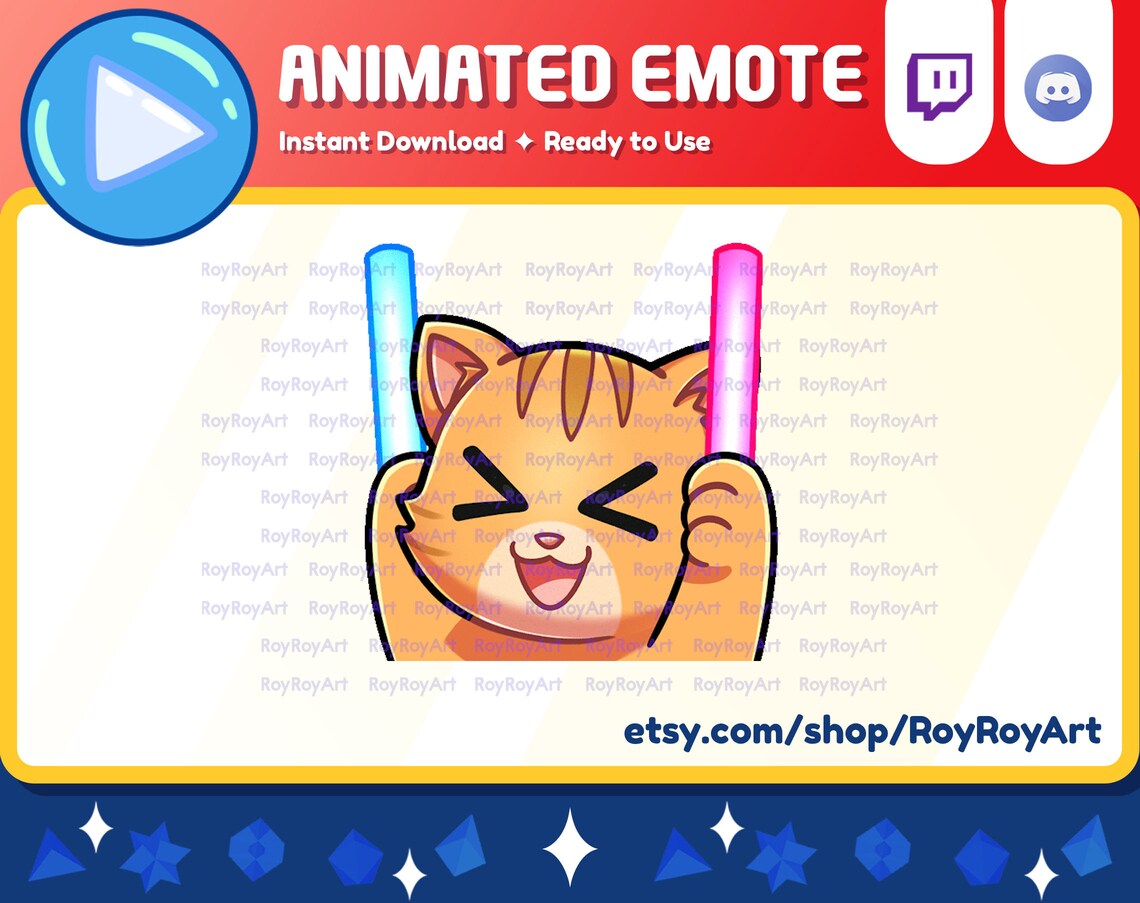 Twitch Emote Animated - Cute Orange Cat Rave Light Sticks Glowsticks ...