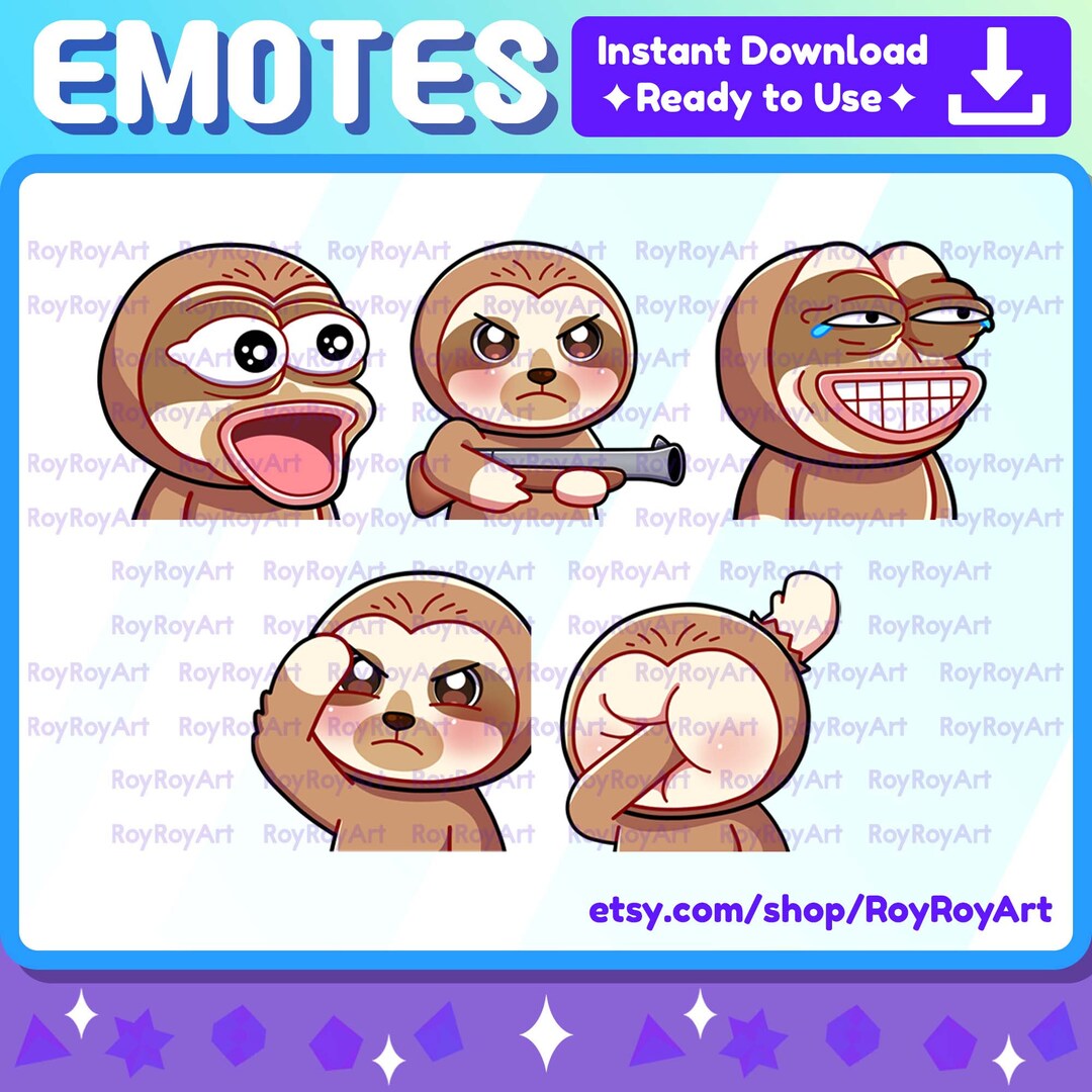 Twitch Emotes - Cute Kawaii Sloth Pack 3 / Poggers, Shotgun, Lol ...