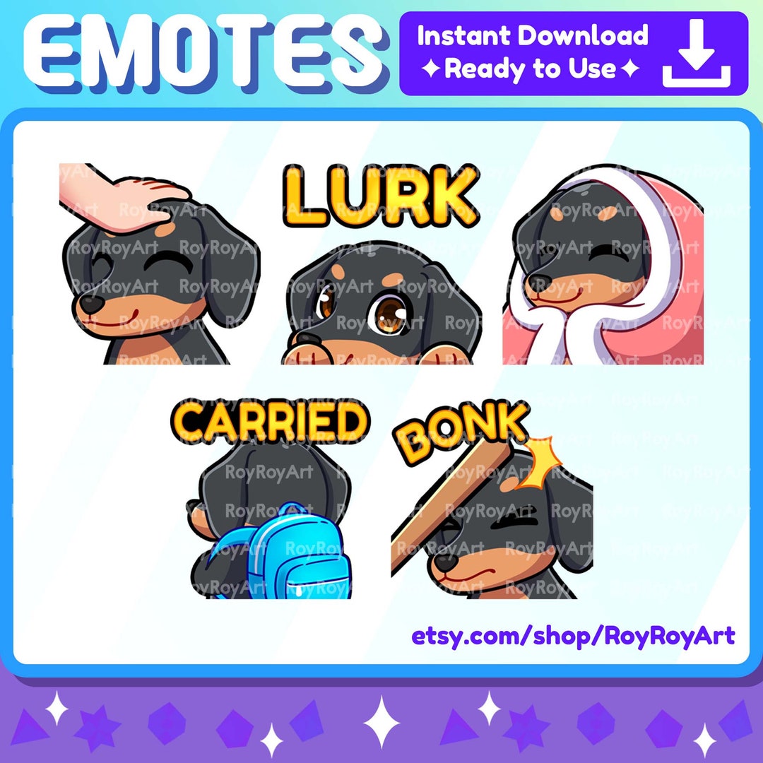 Twitch Emotes - Black Dog Dachshund Pack 3 / Pat, Lurk, Cozy, Carried ...