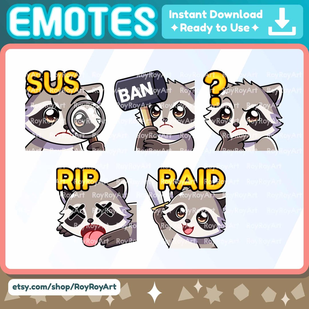 Twitch Emotes Raccoon Emotes Pack 4 / Sus Magnifying Glass, Ban Hammer ...