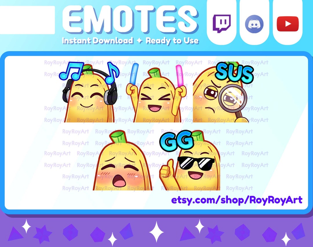 Twitch Emotes - Cute Banana Emotes Pack 6 / Music Jam, Lightstick, Sus ...