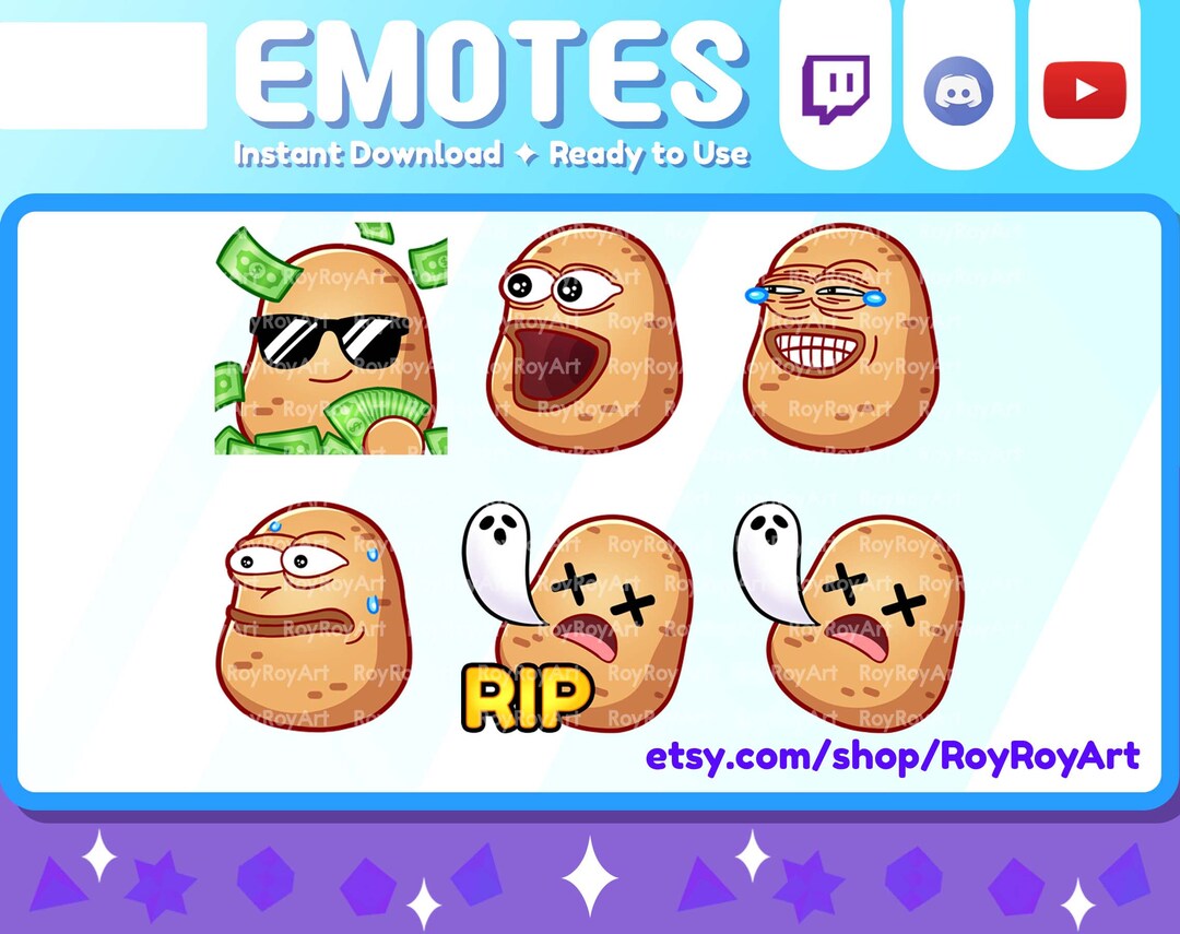 Twitch Emotes Cute Potato Emotes Pack 2 / Money, Poggers, Lol, Monkas ...