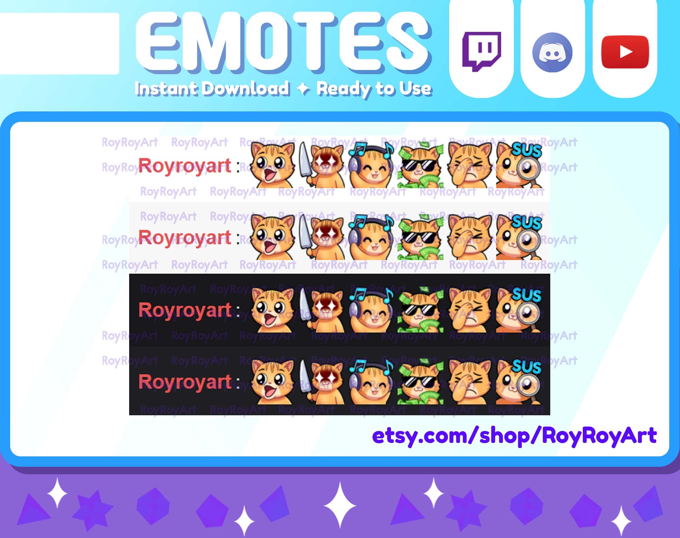Twitch Emote - Orange Cat Pack 3 / Pog, Knife, Music Jam, Money ...