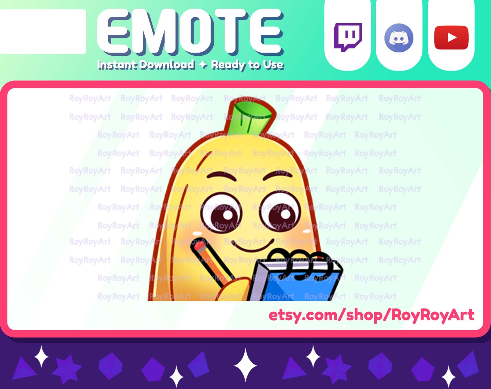 Twitch Emote Cute Bananataking Notes Emote / Sub Emoji - Etsy