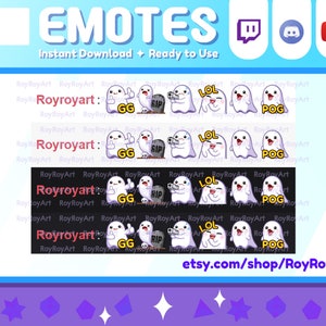 Twitch Emotes - Kawaii Ghost Emotes Pack 2 / GG, RIP, Gun, LOL Lul, Pog ...