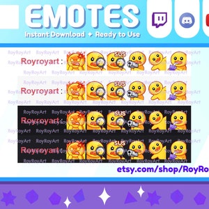 Twitch Emotes - Cute Yellow Duck Emotes Pack 5 / Sip, Angry, Gun ...