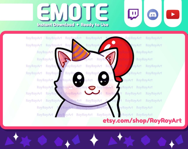 Twitch Emote White Cat Birthday Party Emote / Sub Emoji - Etsy