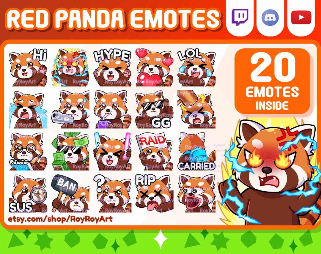 Twitch Emotes - Kawaii Red Panda Mega Pack Includes 20 Emotes - Etsy