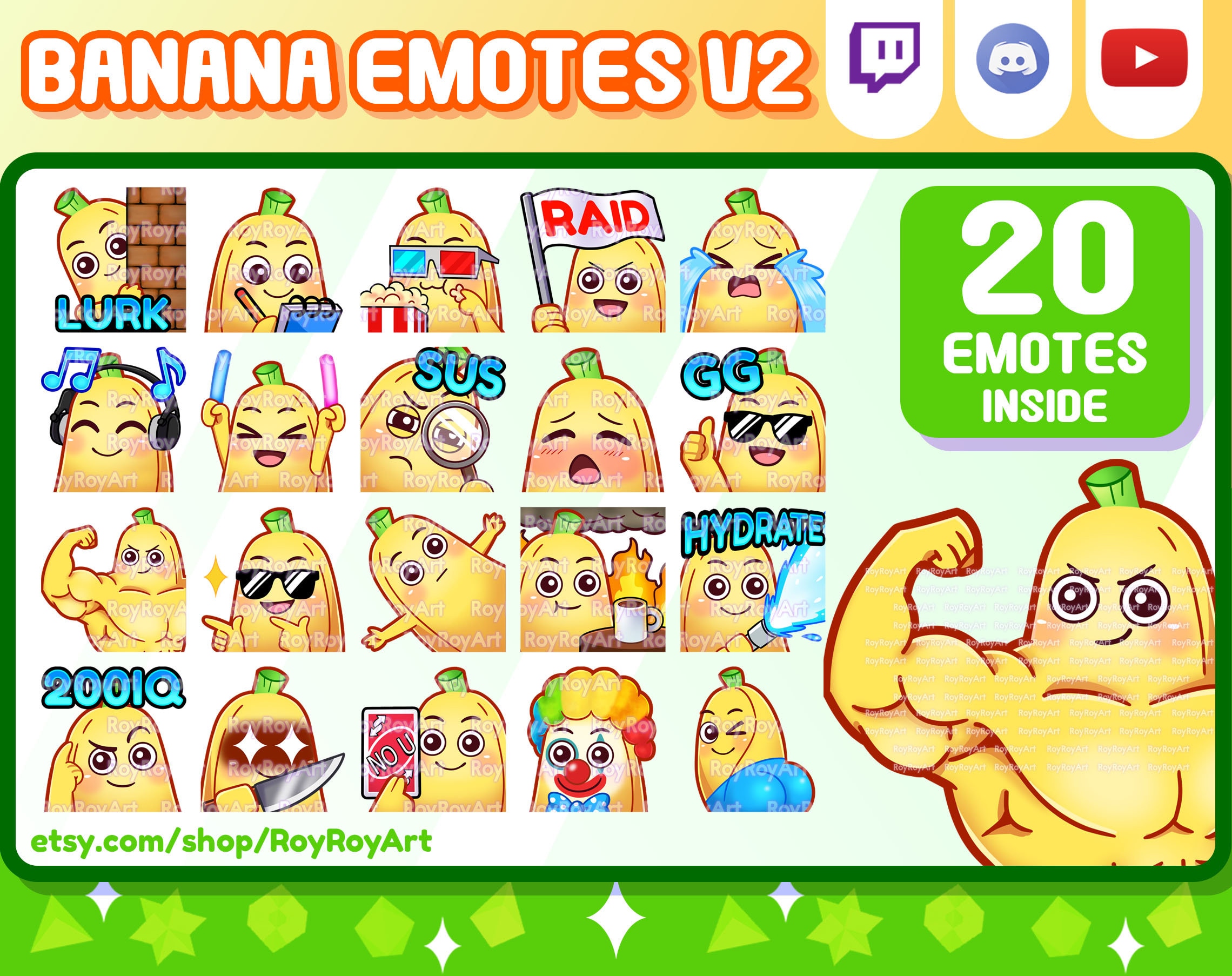 Twitch Emotes Cute Banana Mega Pack V2 Emotes / 20 Emotes - Etsy