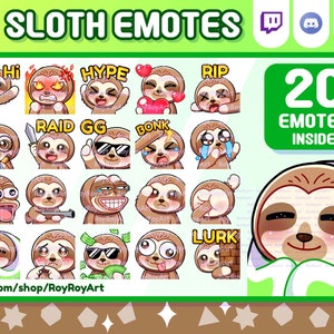Twitch Emotes - Sloth Mega Pack Include 20 Emotes / Sub Emoji Kick ...