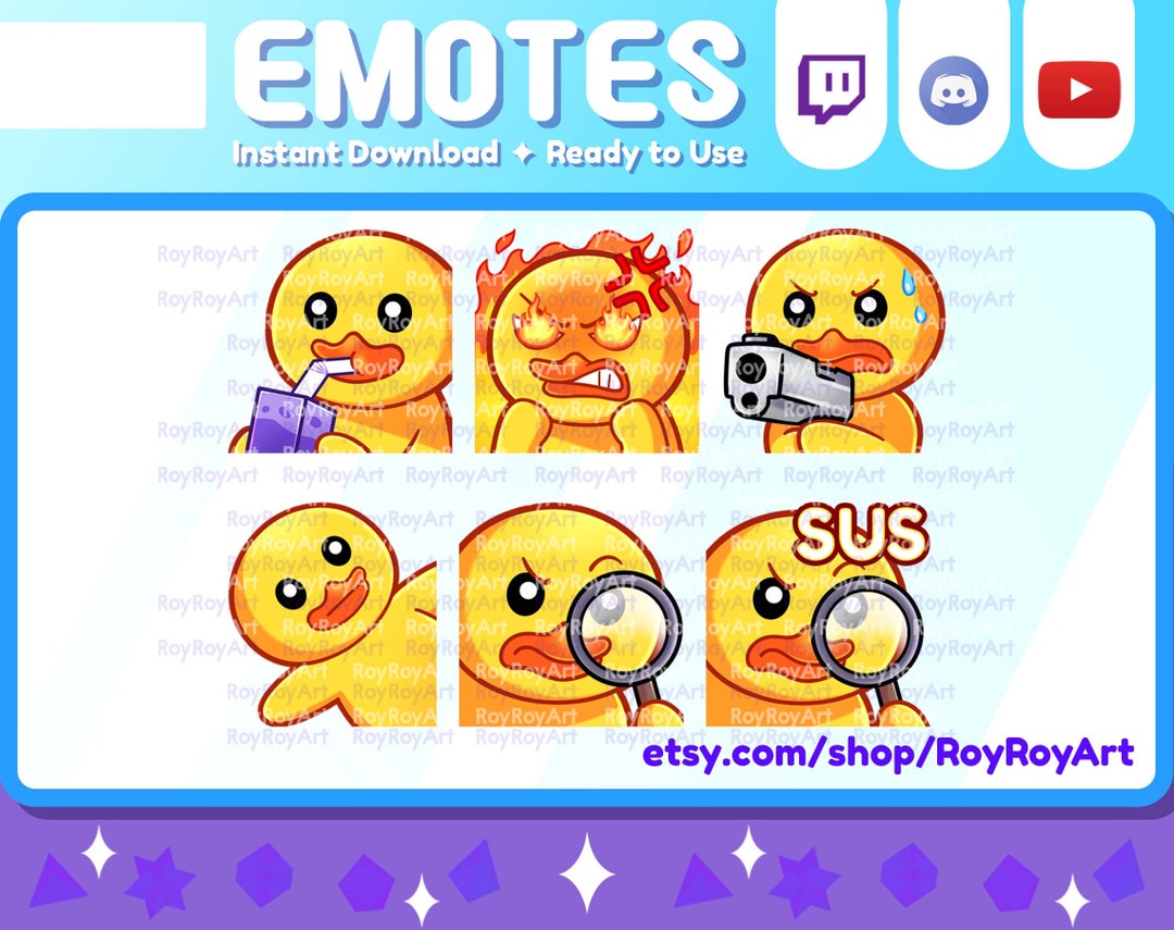 Twitch Emotes - Cute Yellow Duck Emotes Pack 5 / Sip, Angry, Gun ...