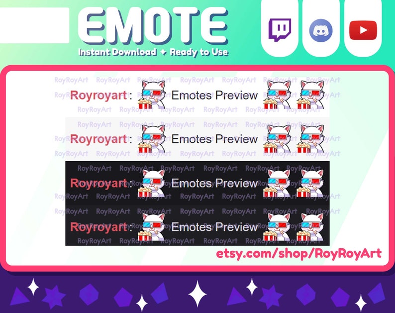 Twitch Emote - White Cat Popcorn Movie Emote / Sub Emoji - Etsy