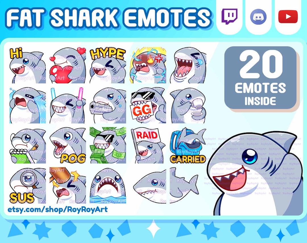 Twitch Emotes - Fat Shark Mega Pack / 22 Emotes Inside / Sub Emojis ...