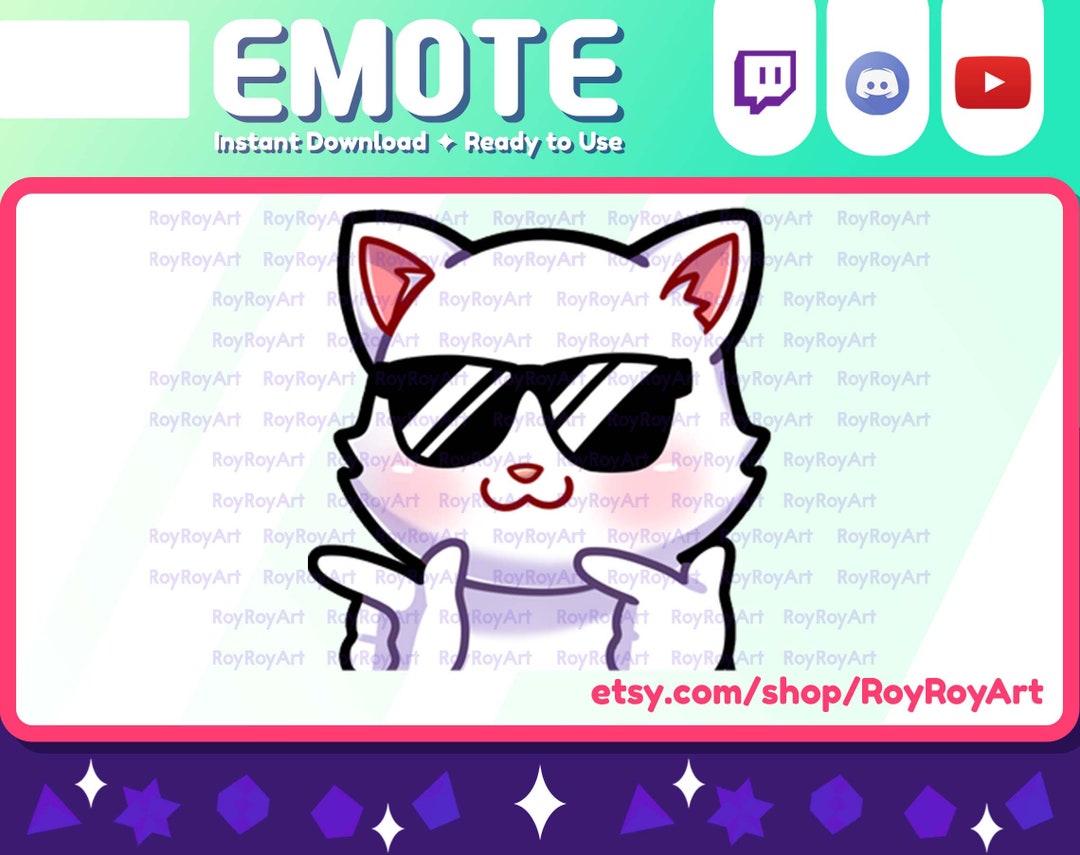 Twitch Emote - White Cat Cool Finger Gun Emote / Sub Emoji - Etsy