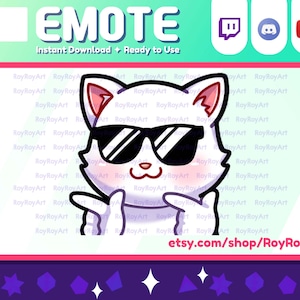 Twitch Emote - White Cat Cool Finger Gun Emote / Sub Emoji - Etsy