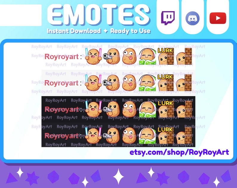Twitch Emotes Cute Potato Emotes Pack 3 / Rave Lightsticks - Etsy