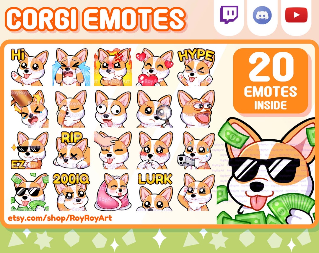 Twitch Emotes - Cute Corgi Dog Mega Pack Include 20 Emotes - Etsy