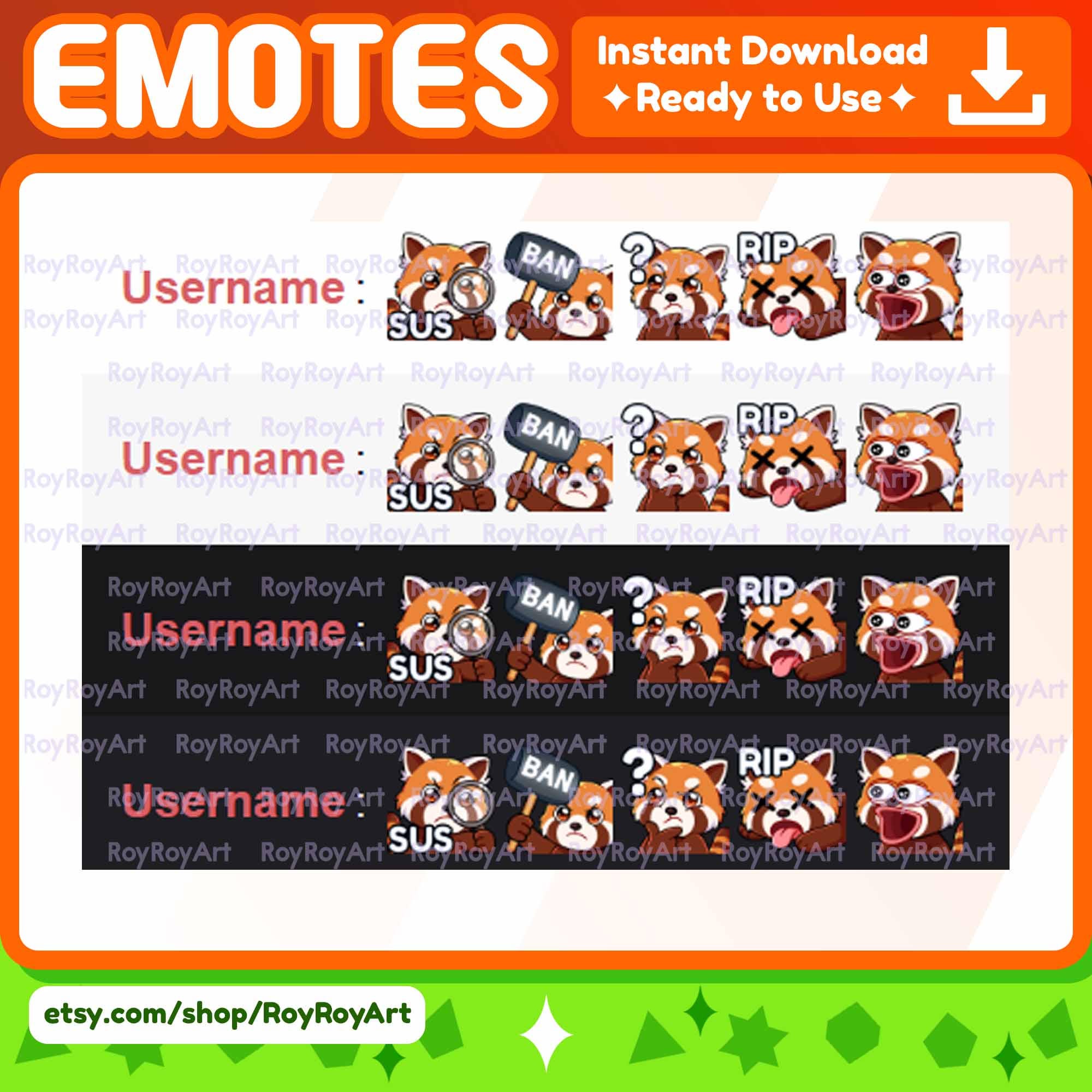Twitch Emotes - Red Panda Emotes Pack 4 / Sus, Ban Hammer, Confused ...