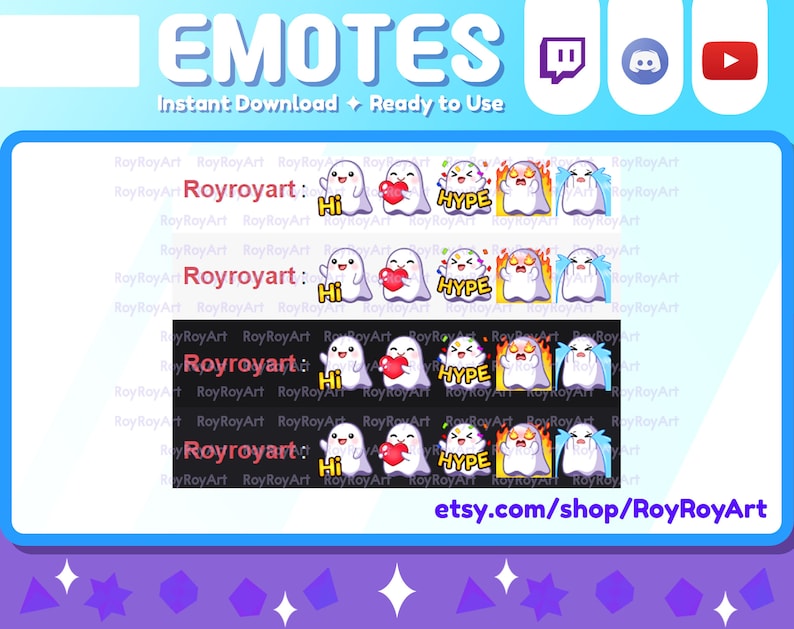 Twitch Emotes Kawaii Ghost Emotes Pack 1 / Hi Love Hype - Etsy