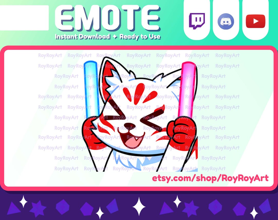 Twitch Emote - Kitsune White Fox Rave Lightsticks Vibe Sub Emoji - Etsy