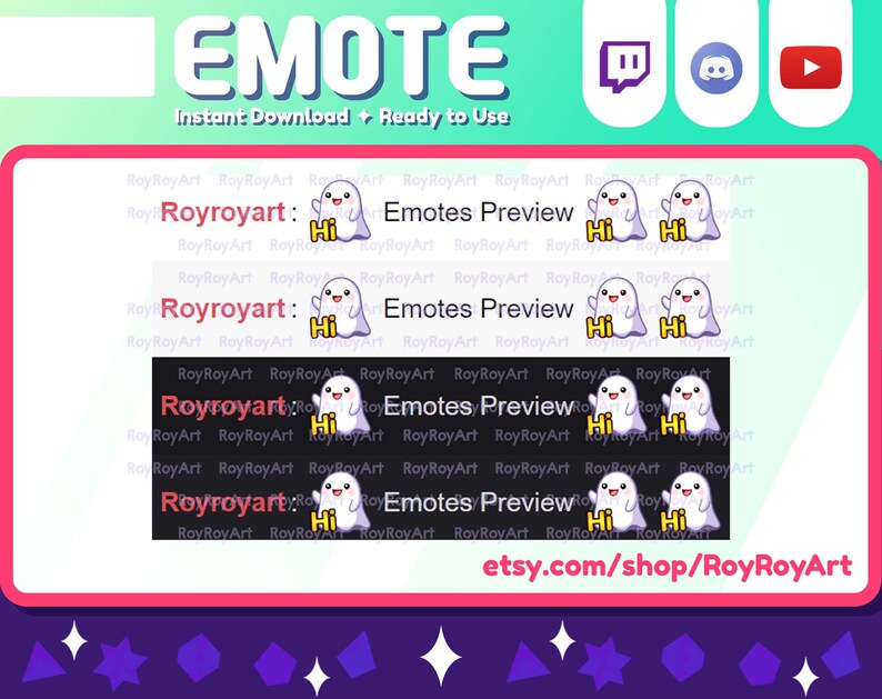 Twitch Emote Kawaii Ghost Hi Hello Emote / Sub Emoji - Etsy