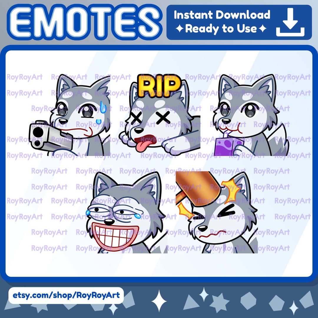 Twitch Emotes Grey Wolf Pack 2 / Gun, Rip, Sip, Lol, Bonk / Sub Emoji ...