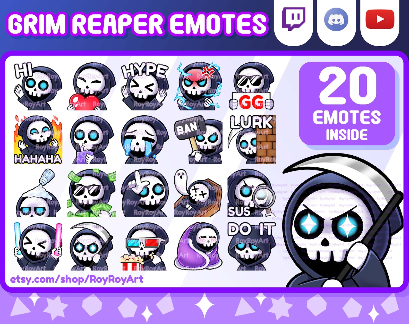 Twitch Emotes Halloween Grim Reaper Mega Pack Include 20 Emotes - Etsy