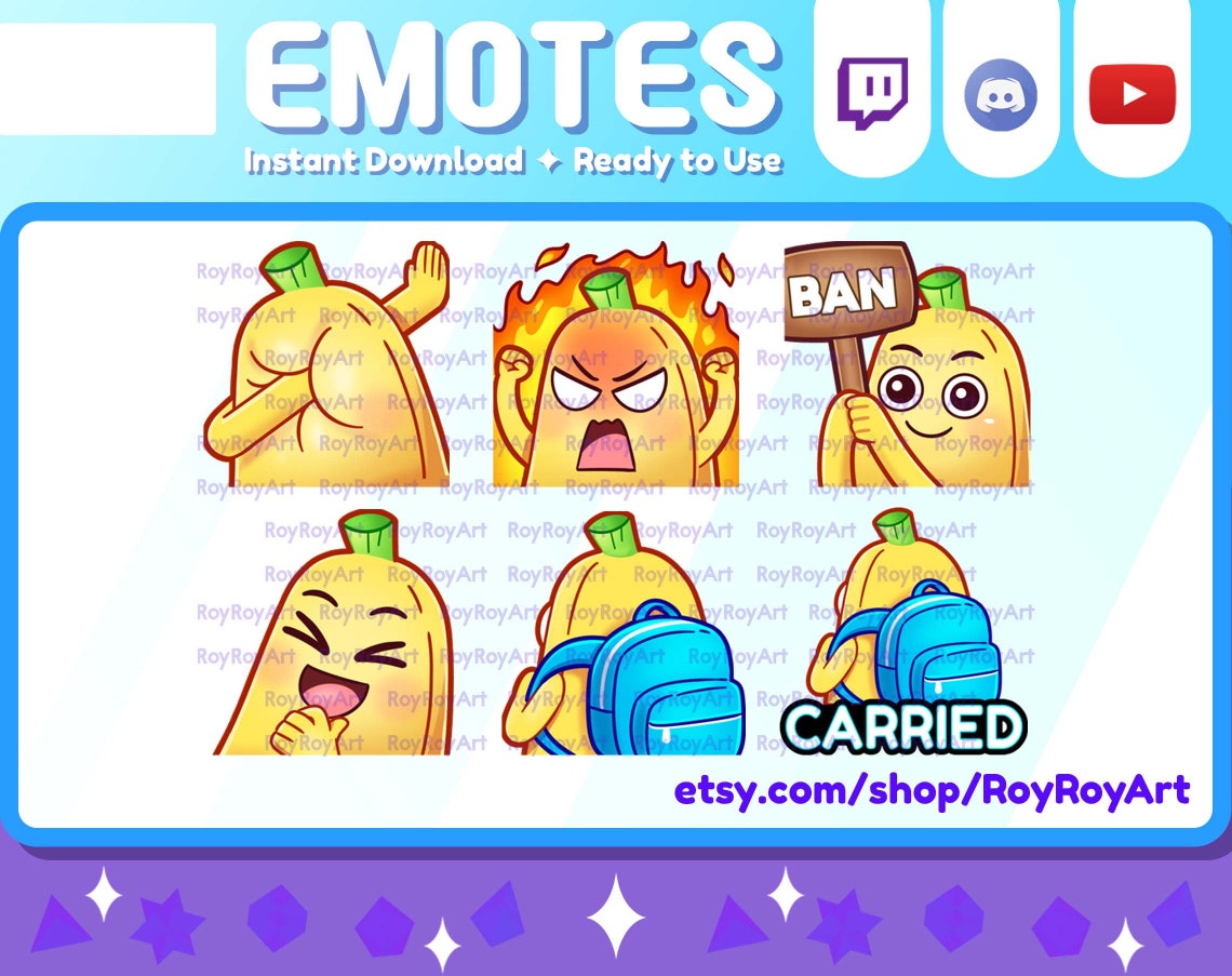 Twitch Emotes - Cute Banana Pack Emotes / Facepalm, Rage, Ban, Lul ...