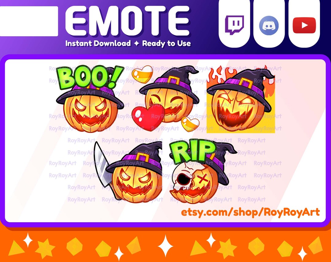 Halloween Twitch Emotes - Scary Pumpkin Emotes Pack 1 / BOO, Love, Evil ...