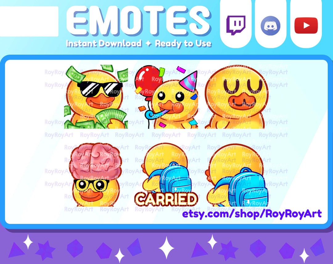 Twitch Emotes - Cute Yellow Duck Emotes Pack 8 / Money, Party Birthday ...