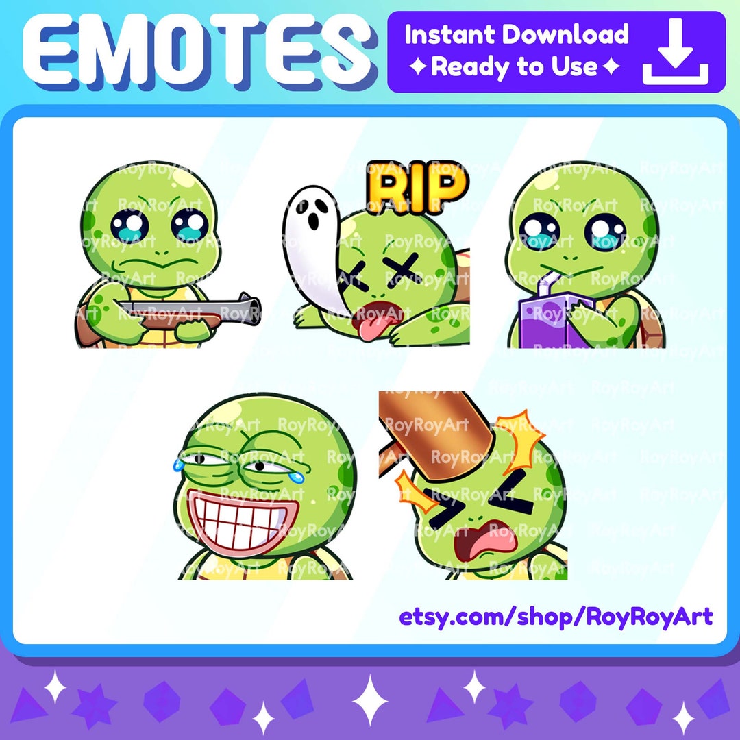 Twitch Emotes - Turtle Pack 2 / Gun, Rip Dead, Sip, Lol Laughing, Bonk ...
