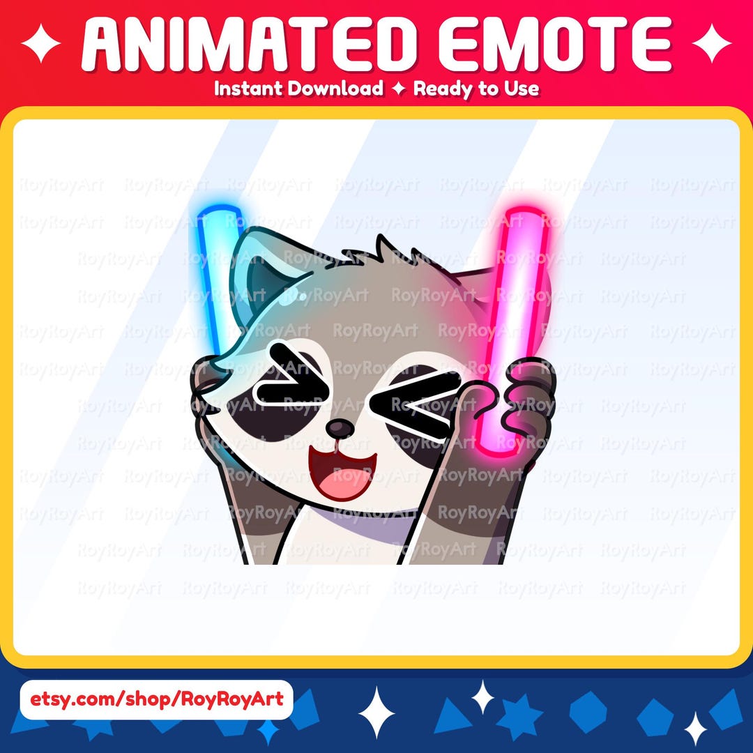 Twitch Emote Animated - Raccoon Rave Light Sticks Glowsticks Emote ...