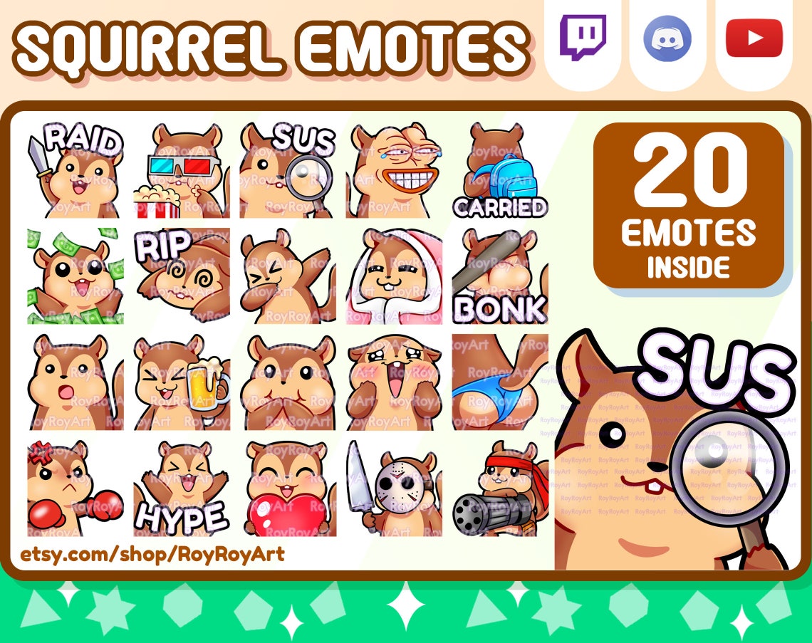 Twitch Emotes Cute Squirrel Emotes Mega Pack / 20 Emotes - Etsy