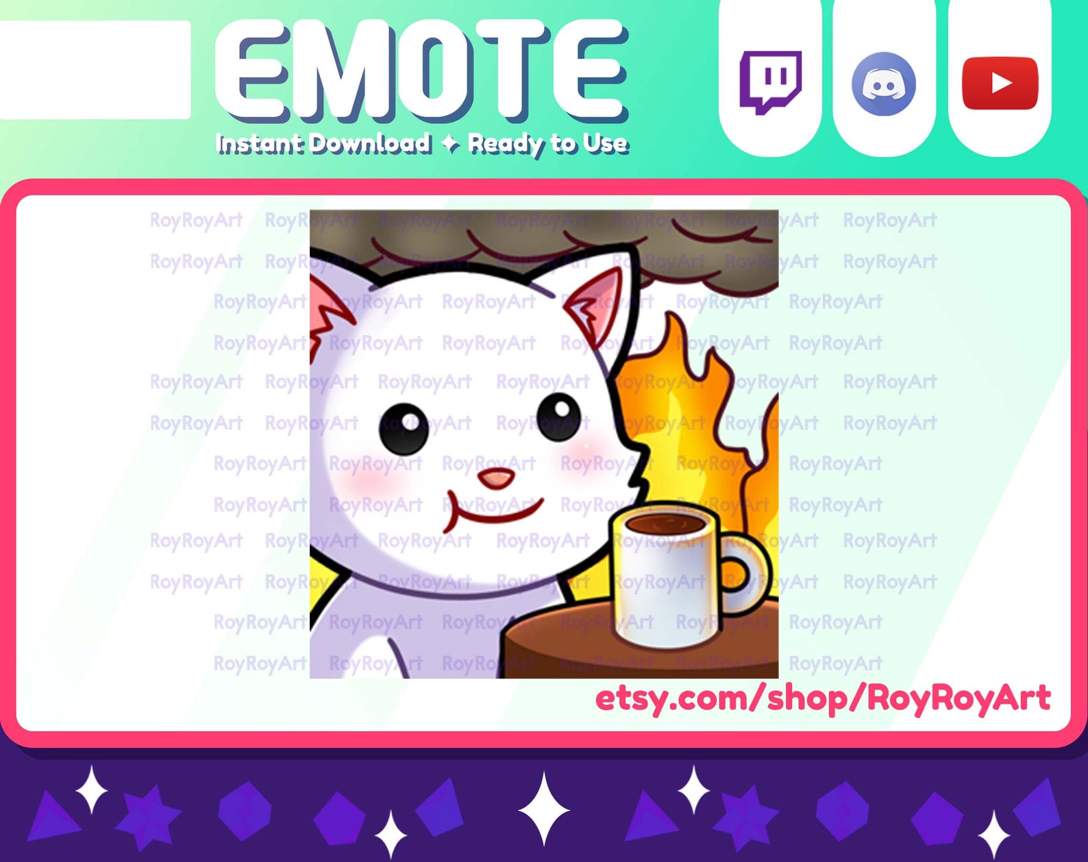Twitch Emote White Cat This is Fine Emote / Sub Emoji - Etsy