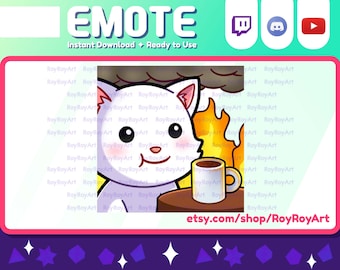 Twitch Emote / Cute White Cat Emotes Pack 2 knife, POG, This is Fine ...