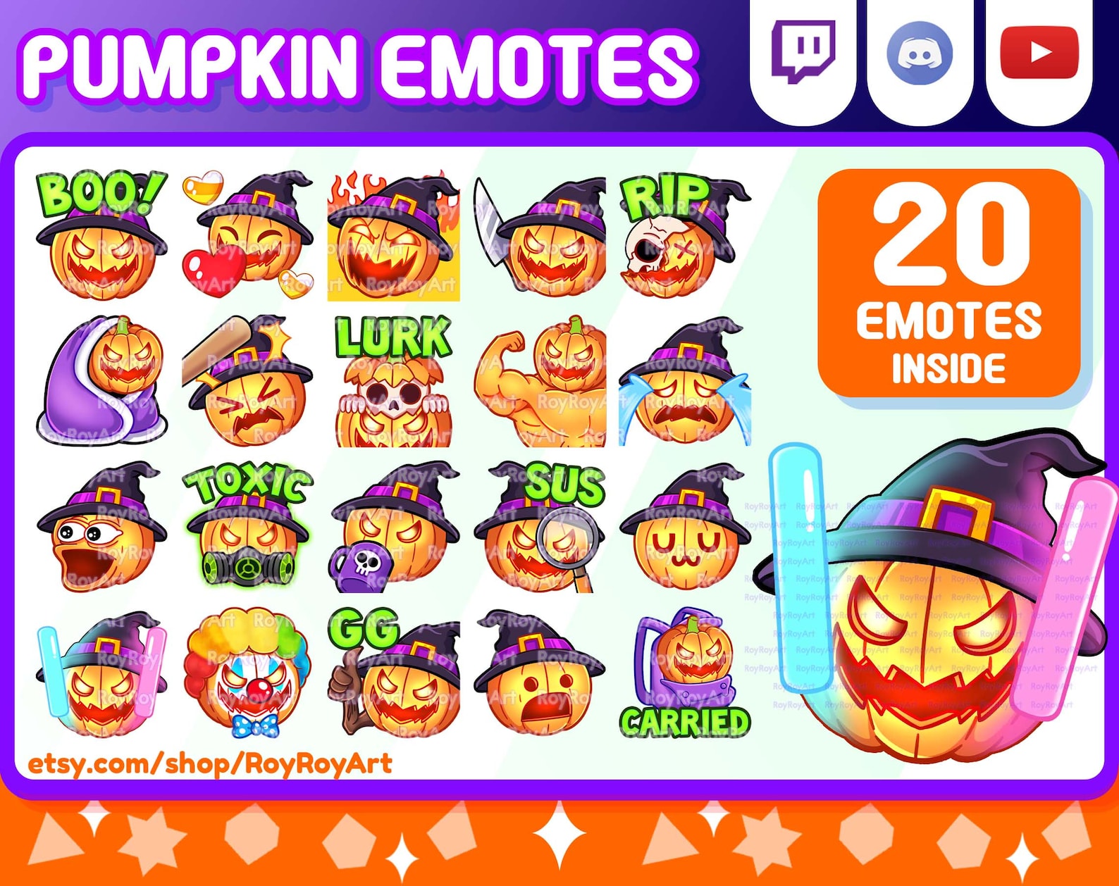Twitch Emotes Halloween - Scary Pumpkin Mega Pack Include 20 Emotes - Etsy