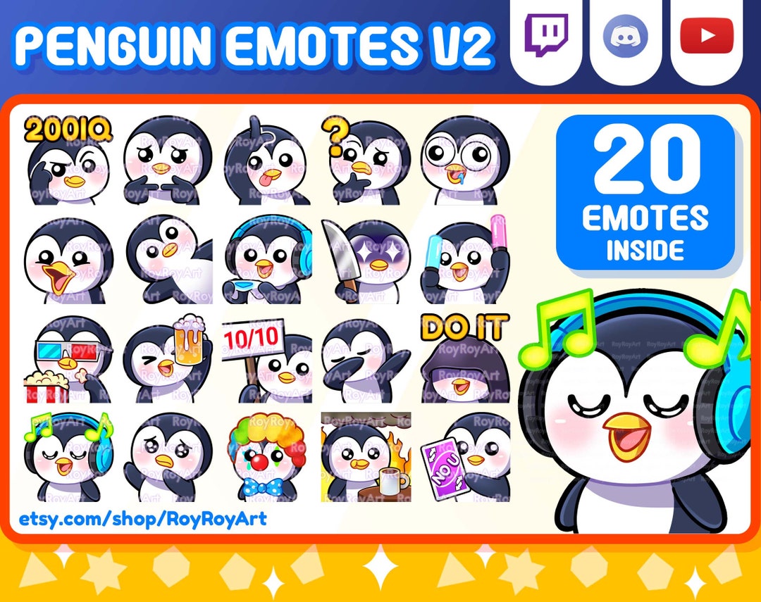 Twitch Emotes - Cute Penguin Mega Pack Include 20 Emotes V2 - Etsy