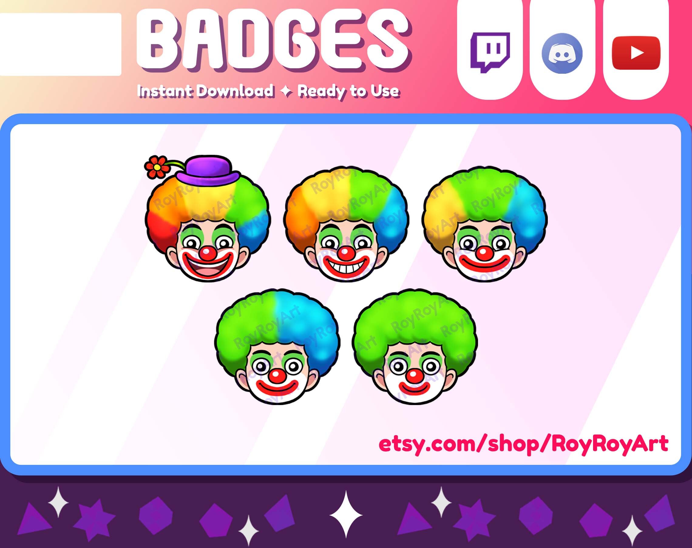 Twitch Sub Badges - CLOWN Pack - Etsy
