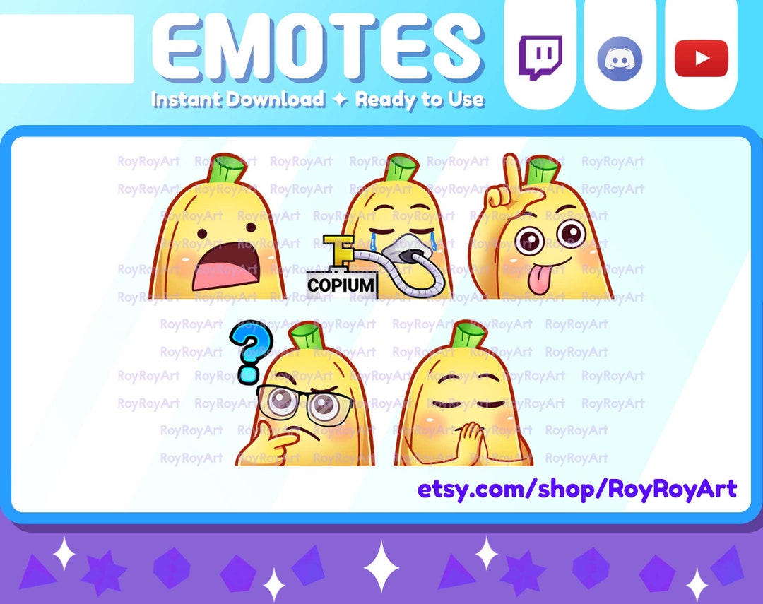Twitch Emotes - Cute Banana Pack 9 / Gasp, Copium, Take the L, Think ...