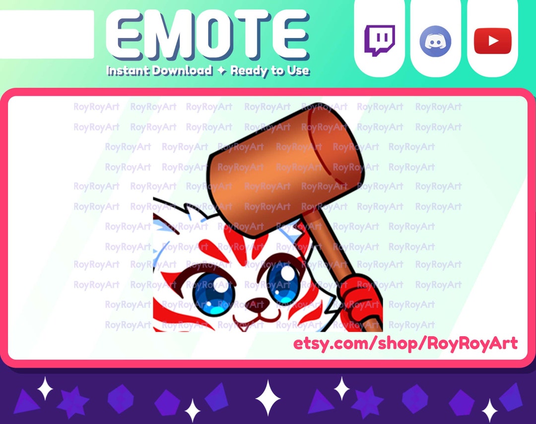 Twitch Emote - Kitsune White Fox Bonk Hammer Sub Emoji - Etsy