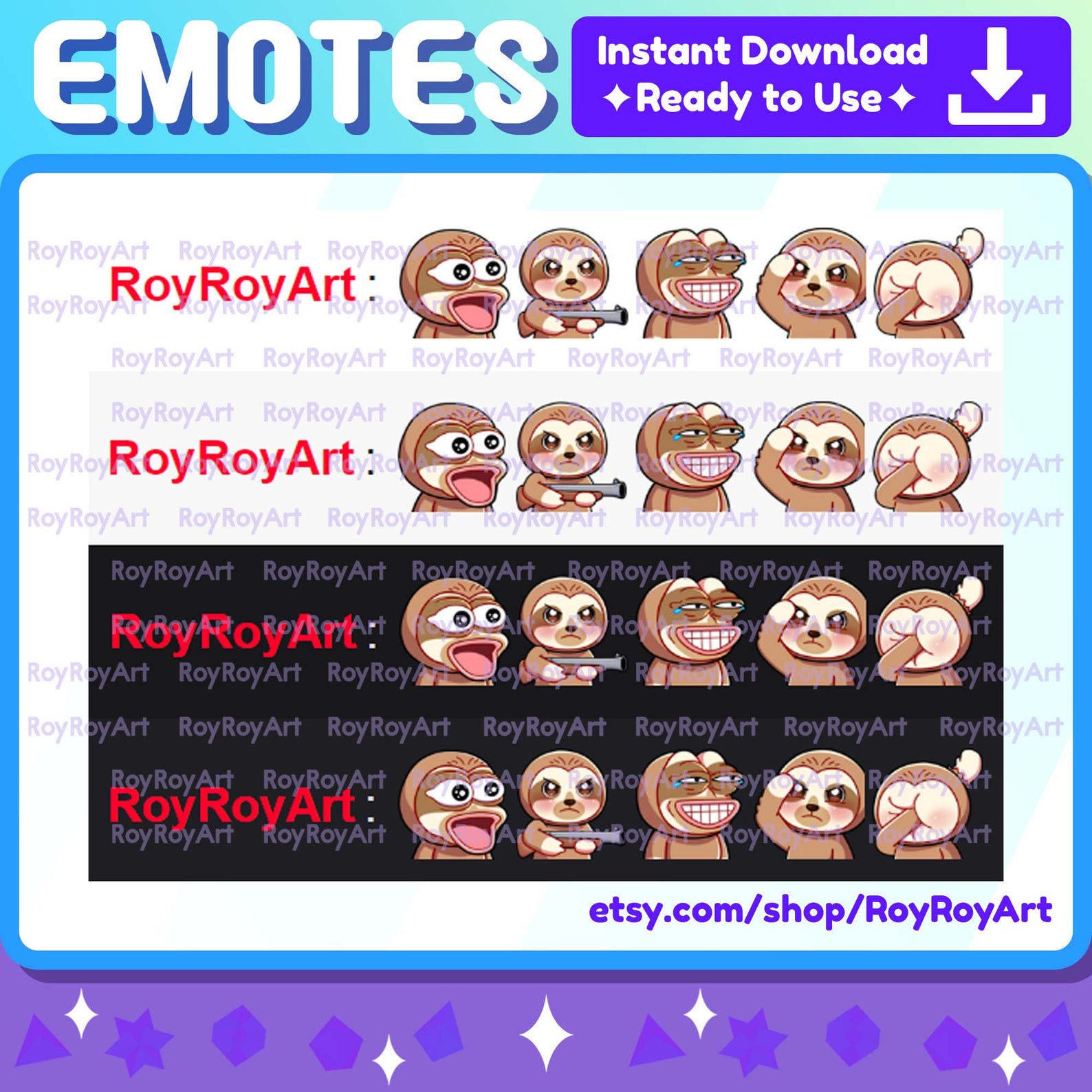 Twitch Emotes - Cute Kawaii Sloth Pack 3 / Poggers, Shotgun, Lol ...